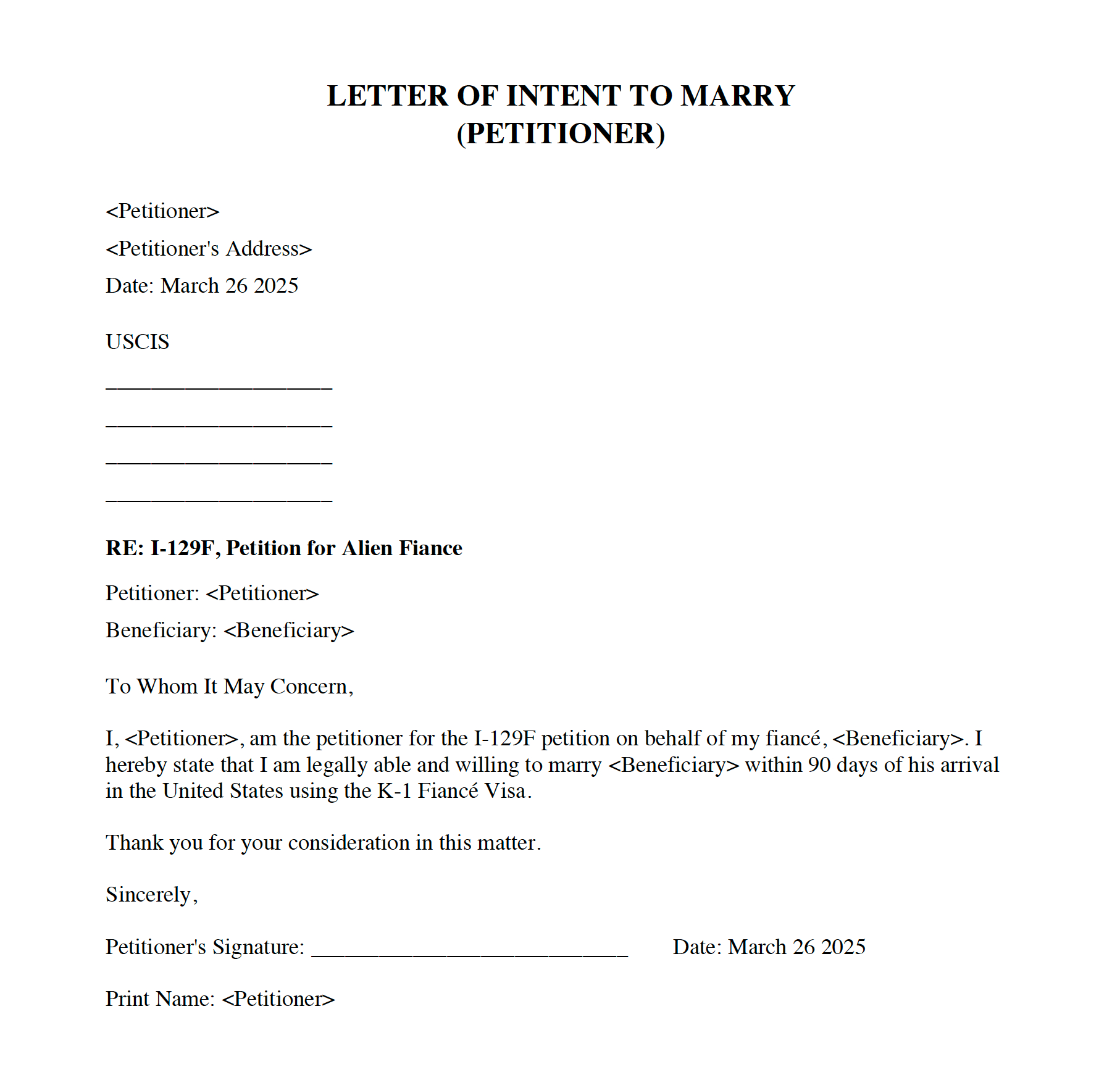 Intent to Marry PDF Generator - K-1 Visa Tool